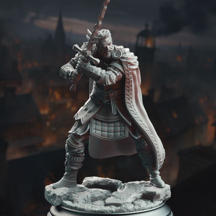 Grizzled Veteran Commander Fantasy Miniature DnD 5e Figure Wargames ...